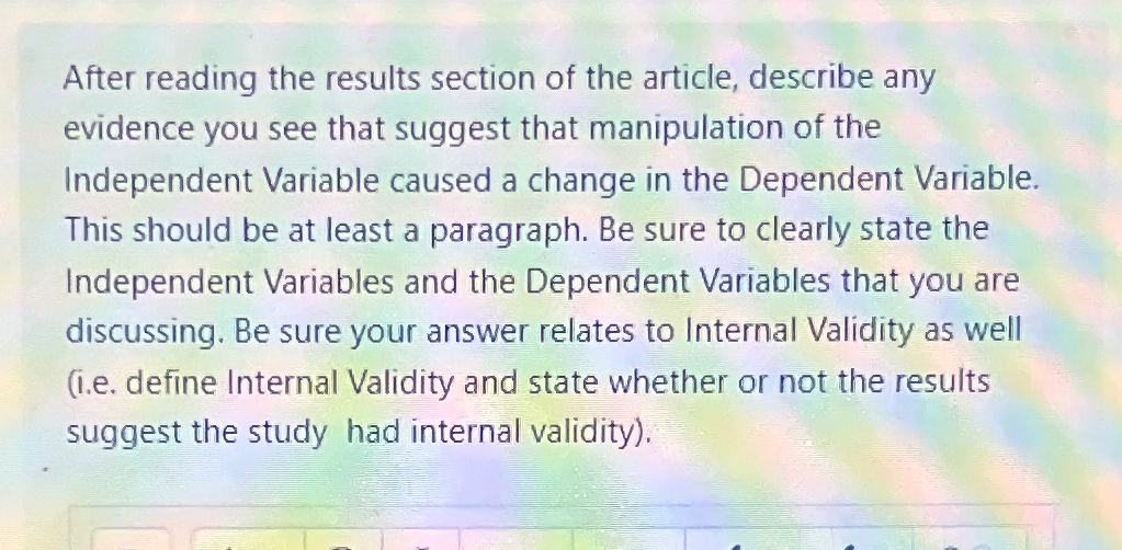 Solved After reading the results section of the article, | Chegg.com