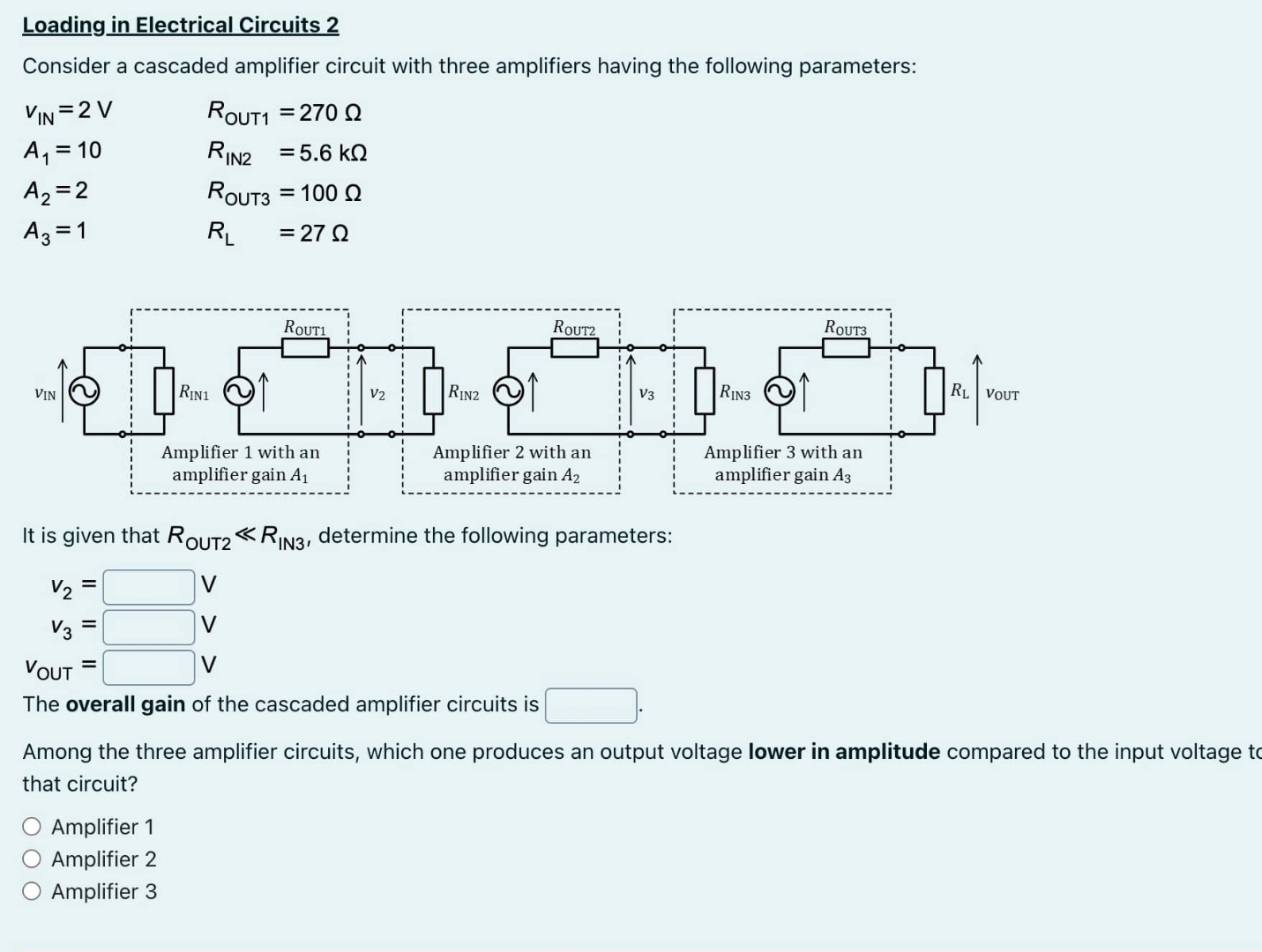 Solved Loading in Electrical Circuits 2Consider a cascaded | Chegg.com