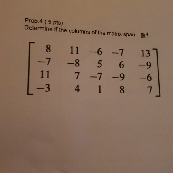 Solved Prob.4 (5 pts) Determine if the columns of the matrix | Chegg.com