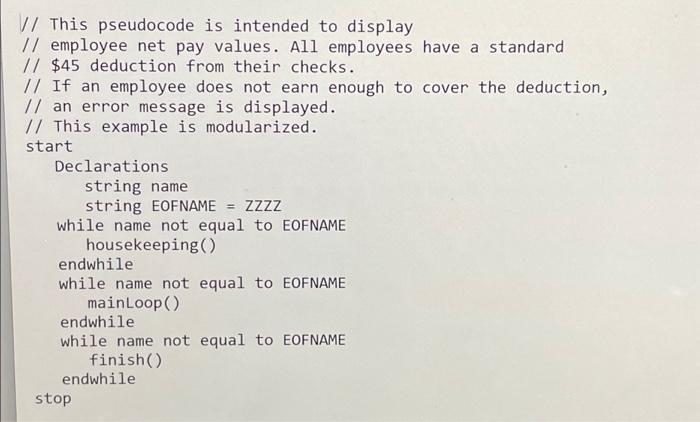 Solved // This pseudocode is intended to display // employee | Chegg.com