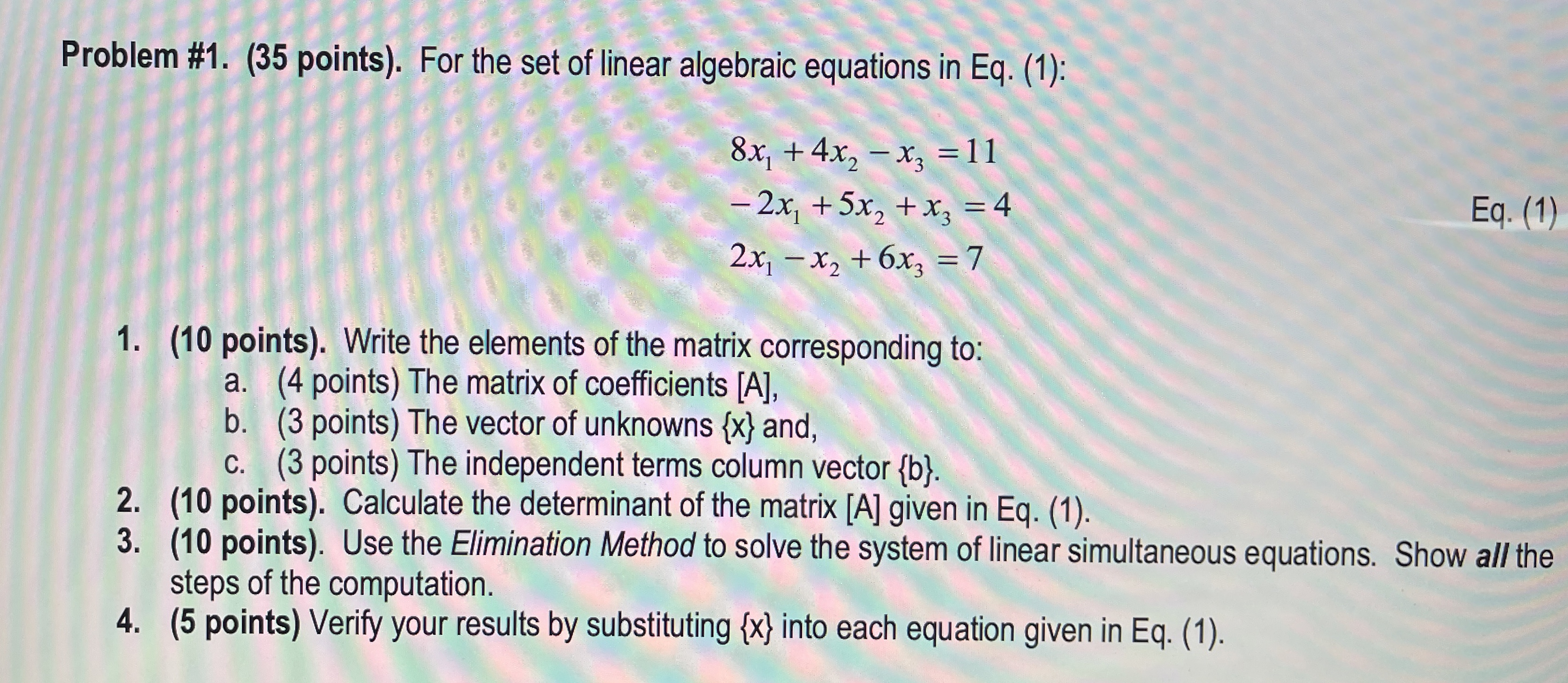 Solved Problem #1. (35 ﻿points). ﻿For the set of linear | Chegg.com