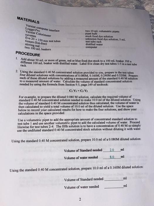 Solved MATERIALS Vernier computer interface Logger Pro | Chegg.com