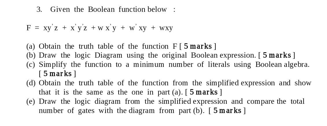 Solved 3 Given The Boolean Function Below F Xyz Xyz