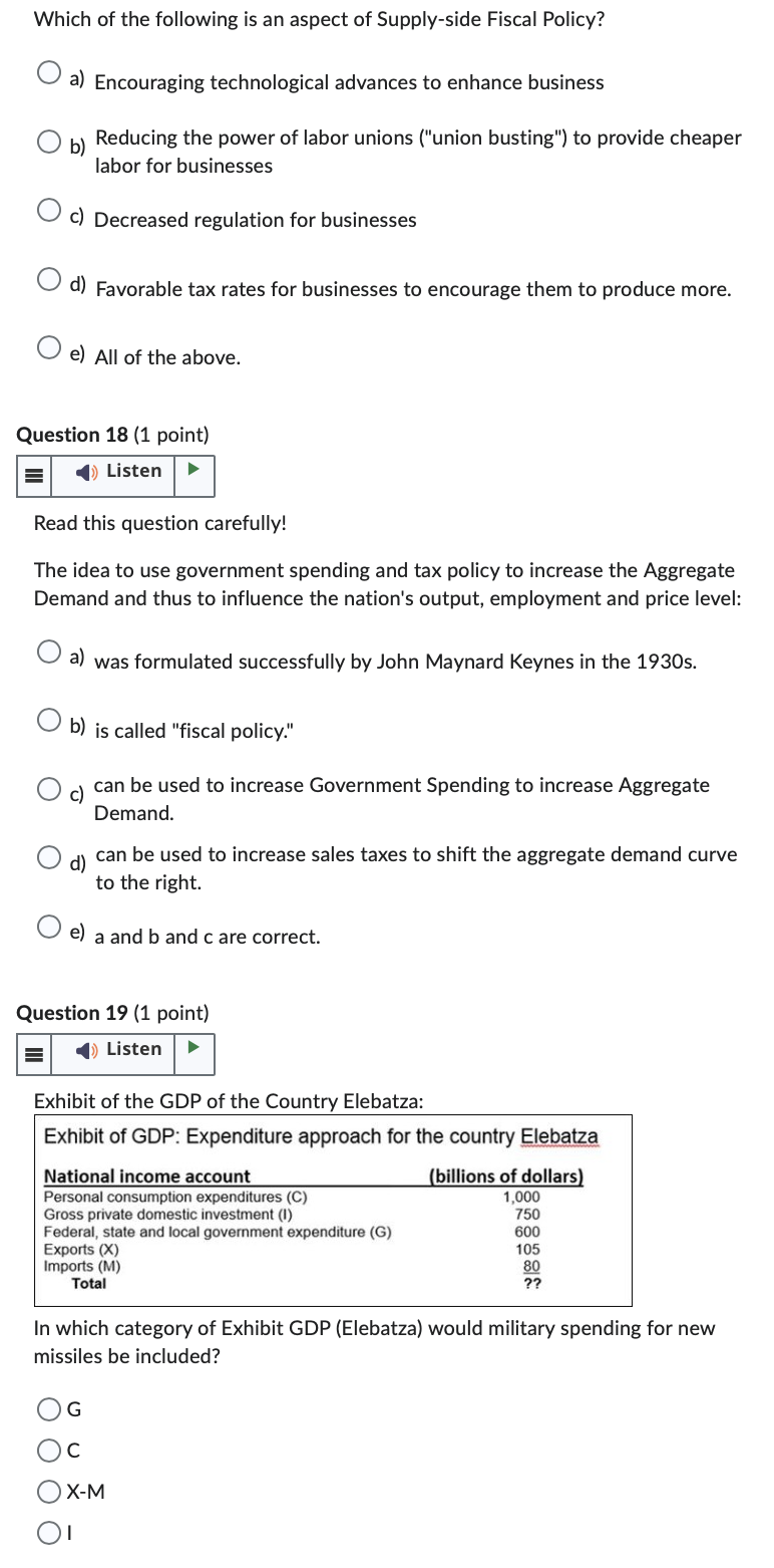 Solved Which of the following is an aspect of Supply-side | Chegg.com