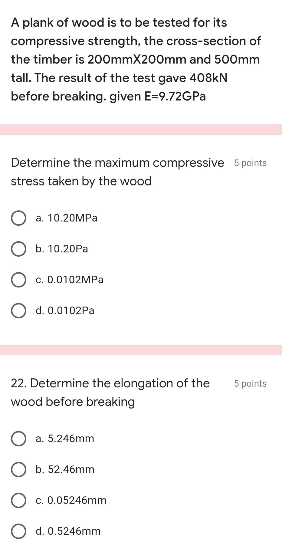 Solved A plank of wood is to be tested for its compressive | Chegg.com