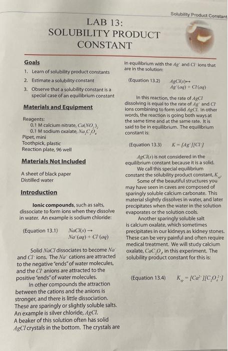 Solved Silicon Valley Highschool Lab 13: Solubility Product | Chegg.com