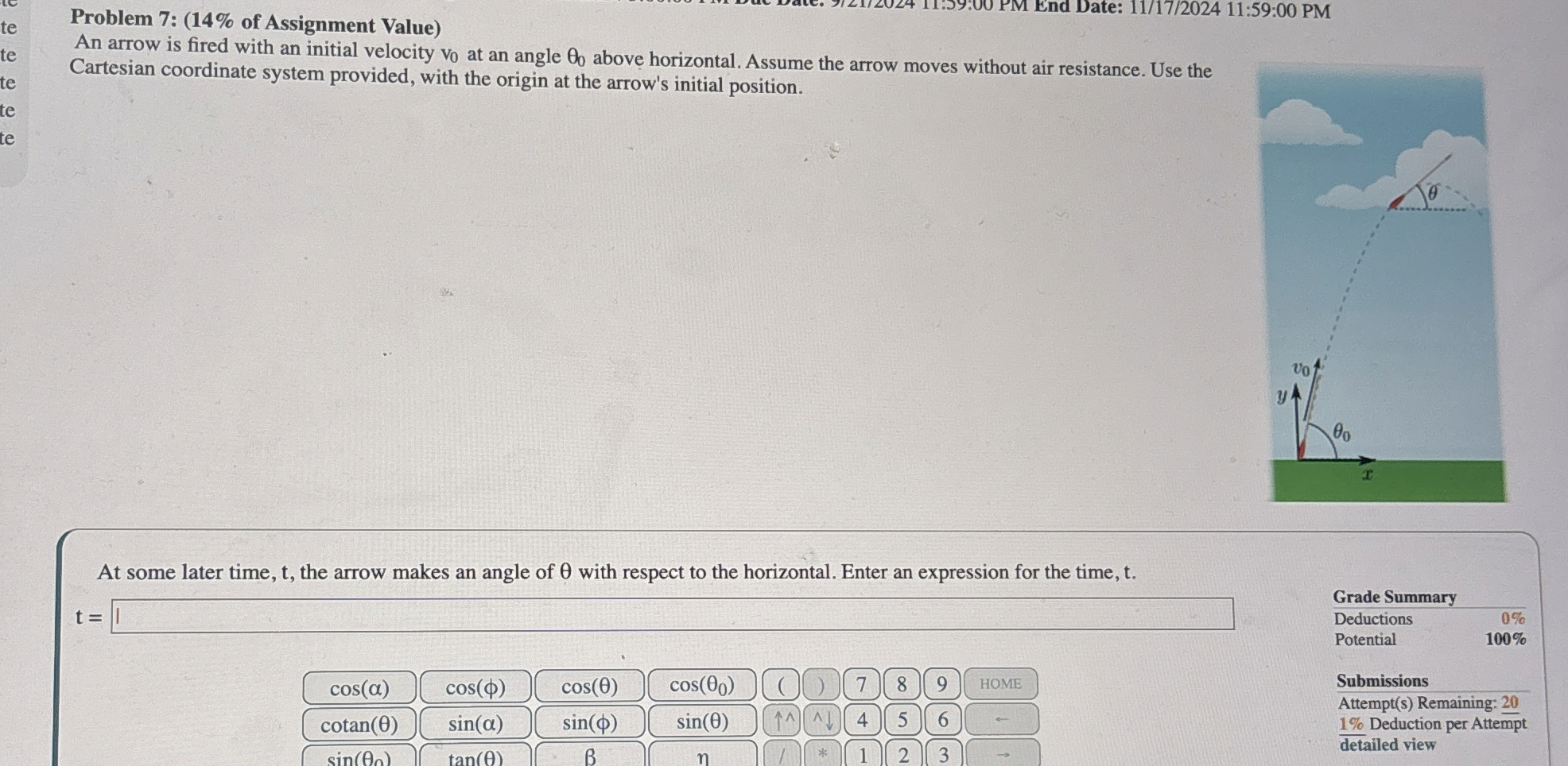 Solved Problem 7: ( 14% ﻿of Assignment Value)An arrow is | Chegg.com
