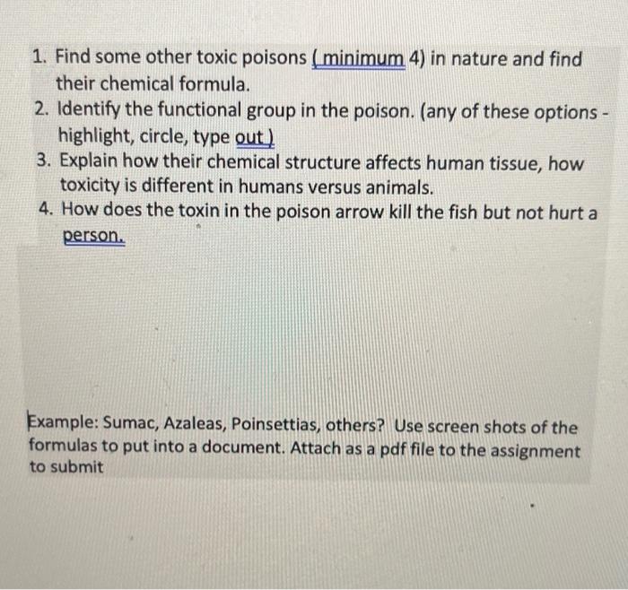 Solved 1. Find some other toxic poisons (minimum 4) in | Chegg.com