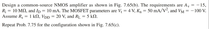 Solved Design a common-source NMOS amplifier as shown in | Chegg.com