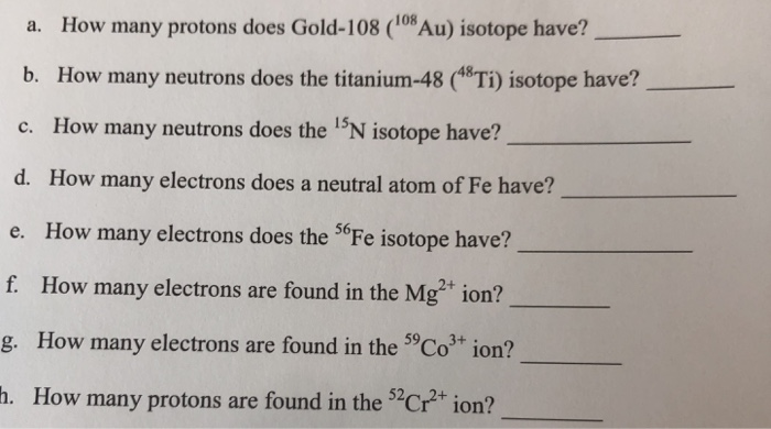 Solved a. How many protons does Gold-108 (108Au) isotope | Chegg.com