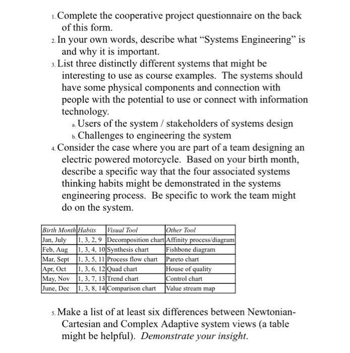 Solved 1. Complete the cooperative project questionnaire on | Chegg.com