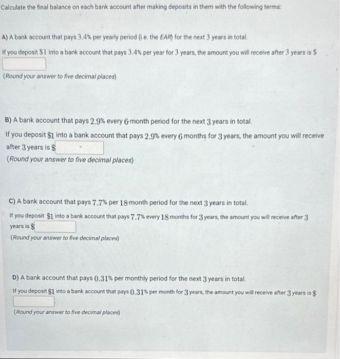 Solved Calculate the final balance on each bank account | Chegg.com