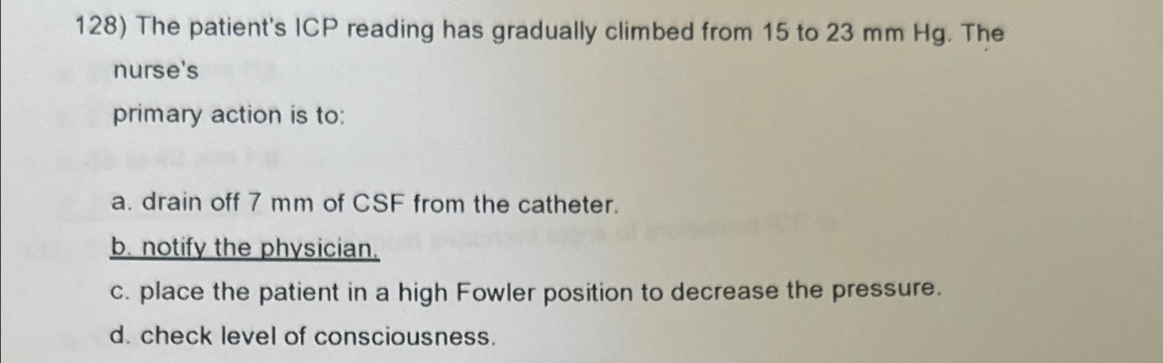 Solved The patient's ICP reading has gradually climbed from | Chegg.com