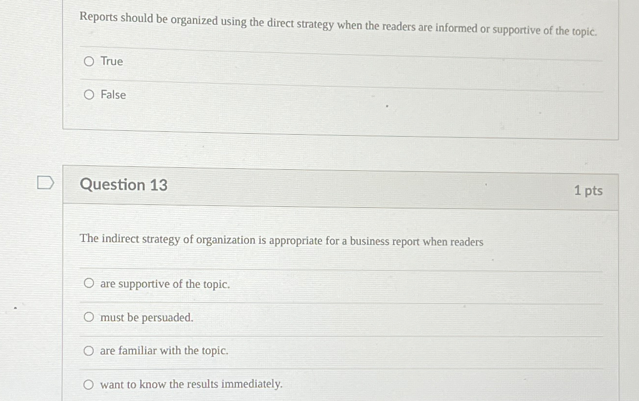Solved Reports should be organized using the direct strategy | Chegg.com