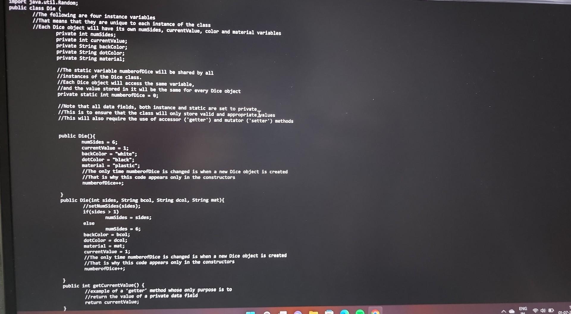 Solved Using the Die class, create a simple 'dice game' that | Chegg.com