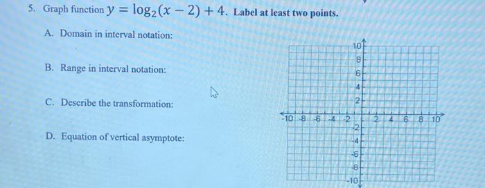 Solved 5. Graph function y = log2 (x - 2) + 4. Label at | Chegg.com