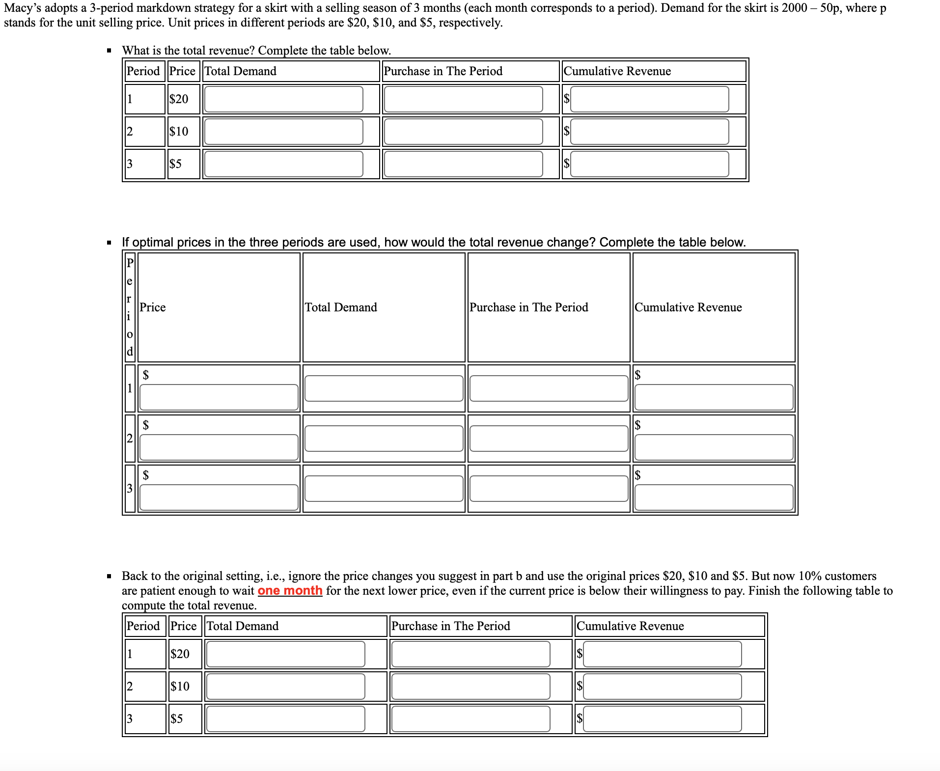Solved Macy's adopts a 3-period markdown strategy for a | Chegg.com