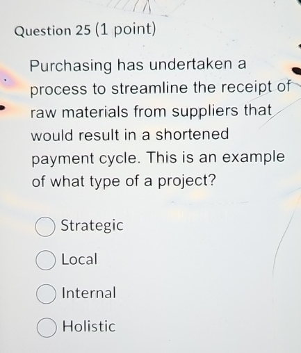 Solved Question 25 (1 ﻿point)Purchasing has undertaken a | Chegg.com