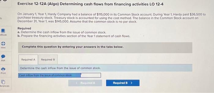 Solved Exercise 12−12 A (Algo) Determining cash flows from | Chegg.com