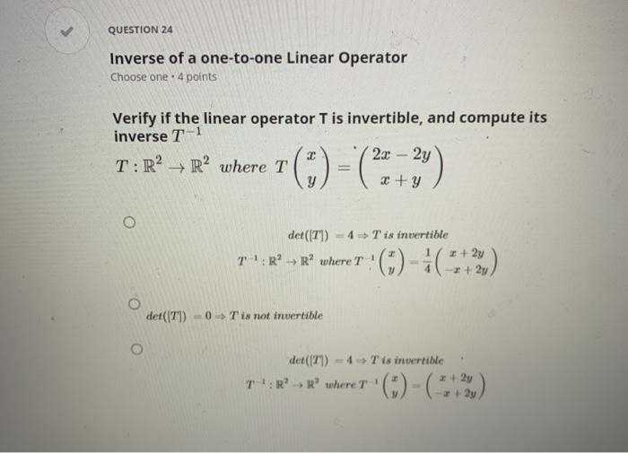 Solved QUESTION 22 Kernel of linear transformation Choose | Chegg.com