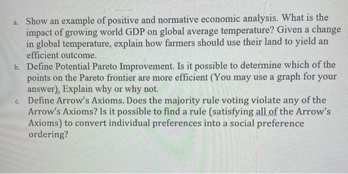 Solved a. Show an example of positive and normative economic | Chegg.com