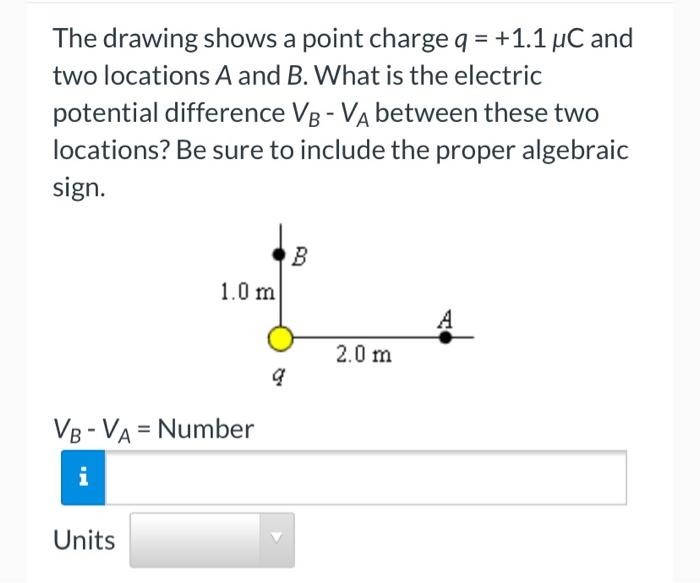 Solved The drawing shows a point charge q = +1.1 uC and two | Chegg.com