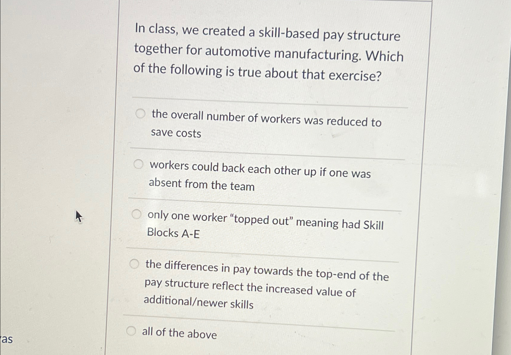 Solved In class, we created a skill-based pay structure | Chegg.com