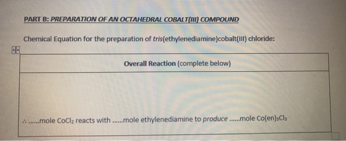 Solved PART B: PREPARATION OF AN OCTAHEDRAL COBALT(I) | Chegg.com