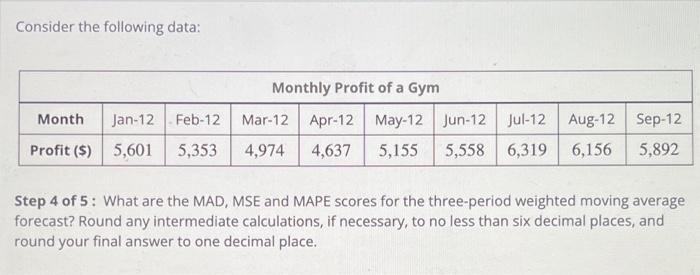 Consider the following data: Step 4 of 5 : What are | Chegg.com