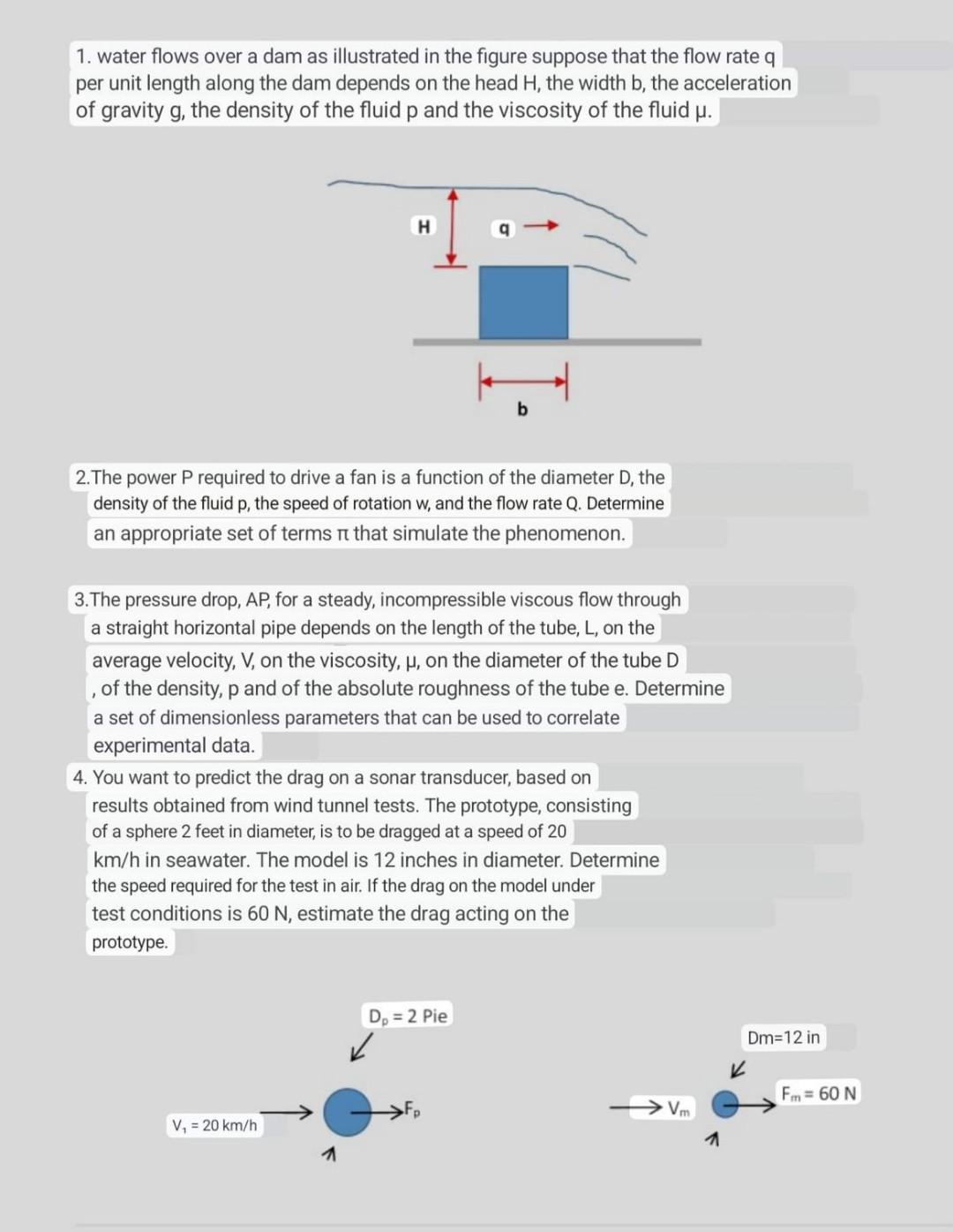 Solved 1. water flows over a dam as illustrated in the | Chegg.com