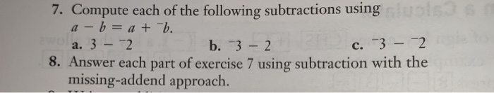 Solved 8. Answer each part of exercise 7 using subtraction | Chegg.com