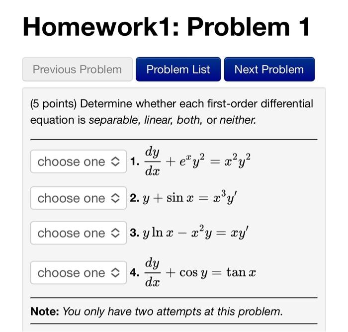 Solved (5 points) Determine whether each first-order | Chegg.com