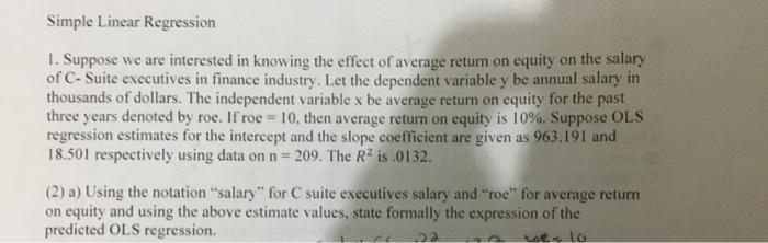 Solved Simple Linear Regression 1. Suppose we are interested | Chegg.com