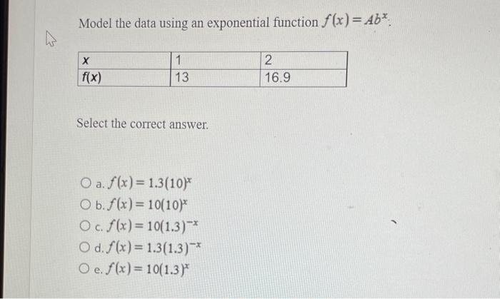 Solved Model the data using an exponential function | Chegg.com
