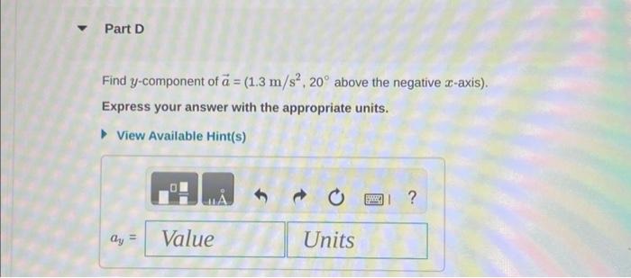 Solved Find x-component of a=(1.3 m/s2,20∘ above the | Chegg.com