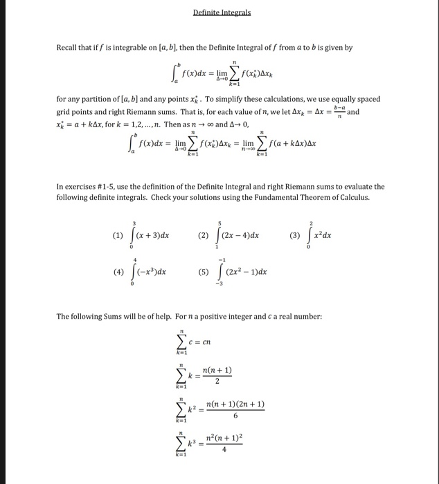 Solved Definite Integrals = lim 40 Recall that iff is | Chegg.com