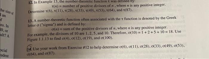 Solved 12. In Example 13, the number-theoretic function τ | Chegg.com