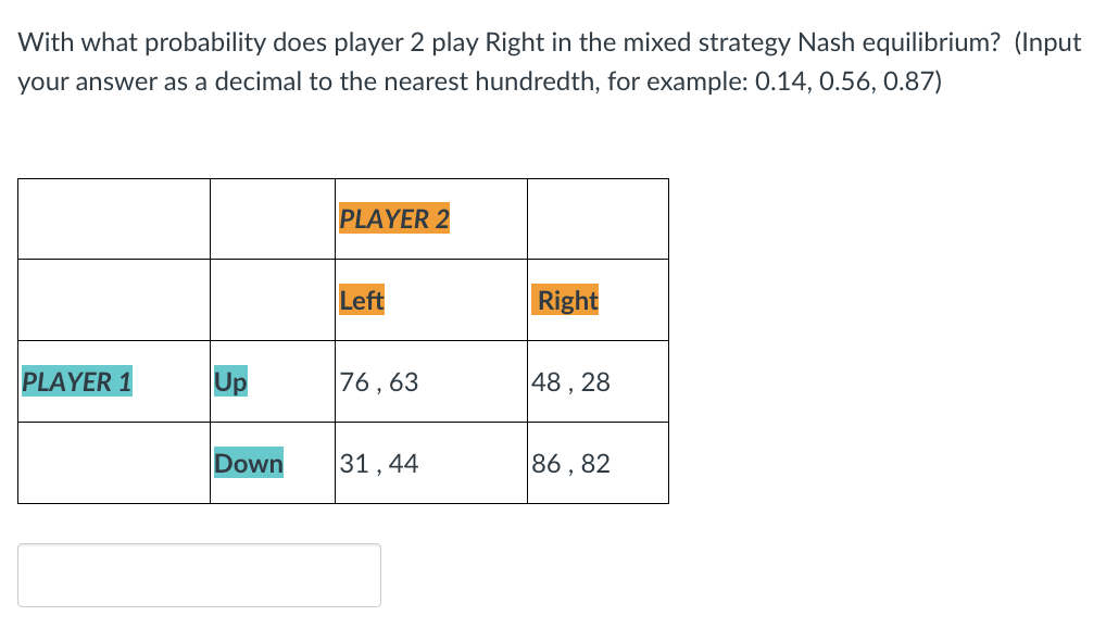 Solved With what probability does player 2 ﻿play Right in | Chegg.com