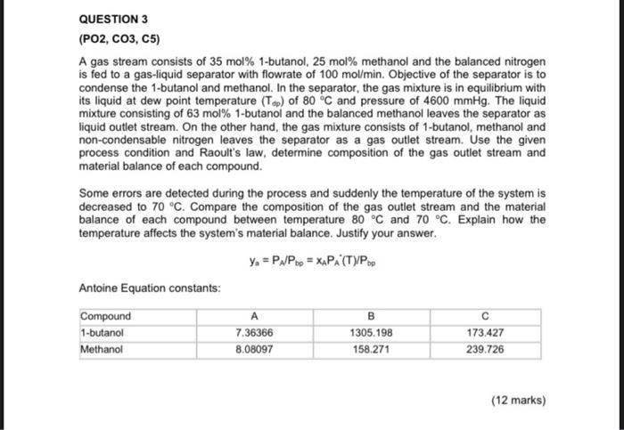 Solved (PO2, CO3, C5) A gas stream consists of 35 mol% | Chegg.com