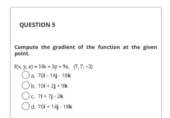 Solved Compute the gradient of the function at the given | Chegg.com