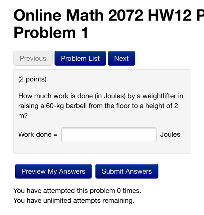 Solved Online Math 2072 HW12 P Problem 1 Previous Problem | Chegg.com