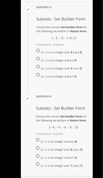 Solved QUESTION 3.3 Subsets - Set Builder Form Choose the | Chegg.com