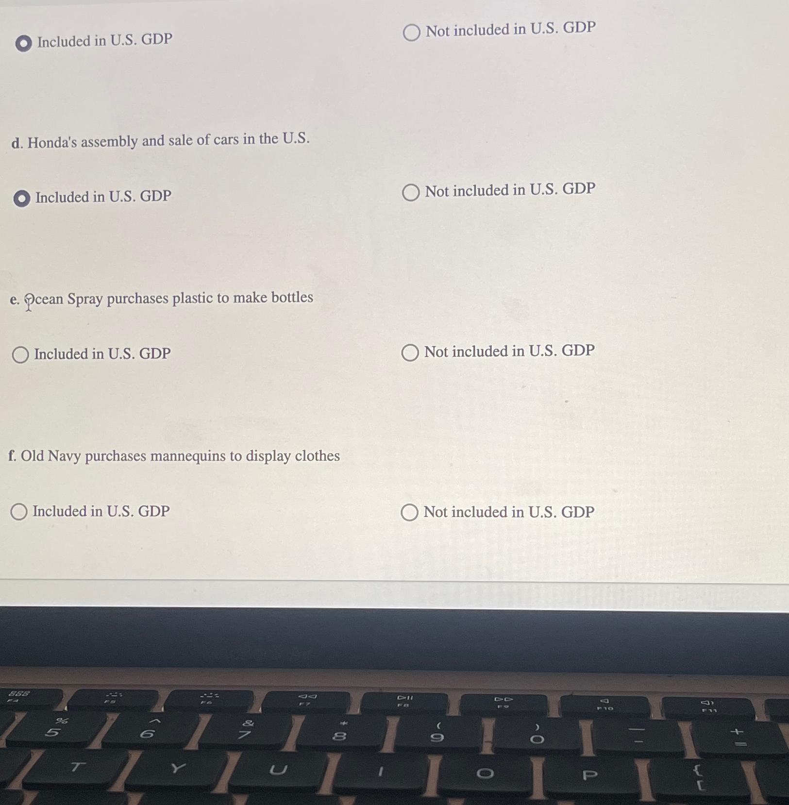 Solved Included in U.S. ﻿GDPNot included in U.S. ﻿GDPd. | Chegg.com