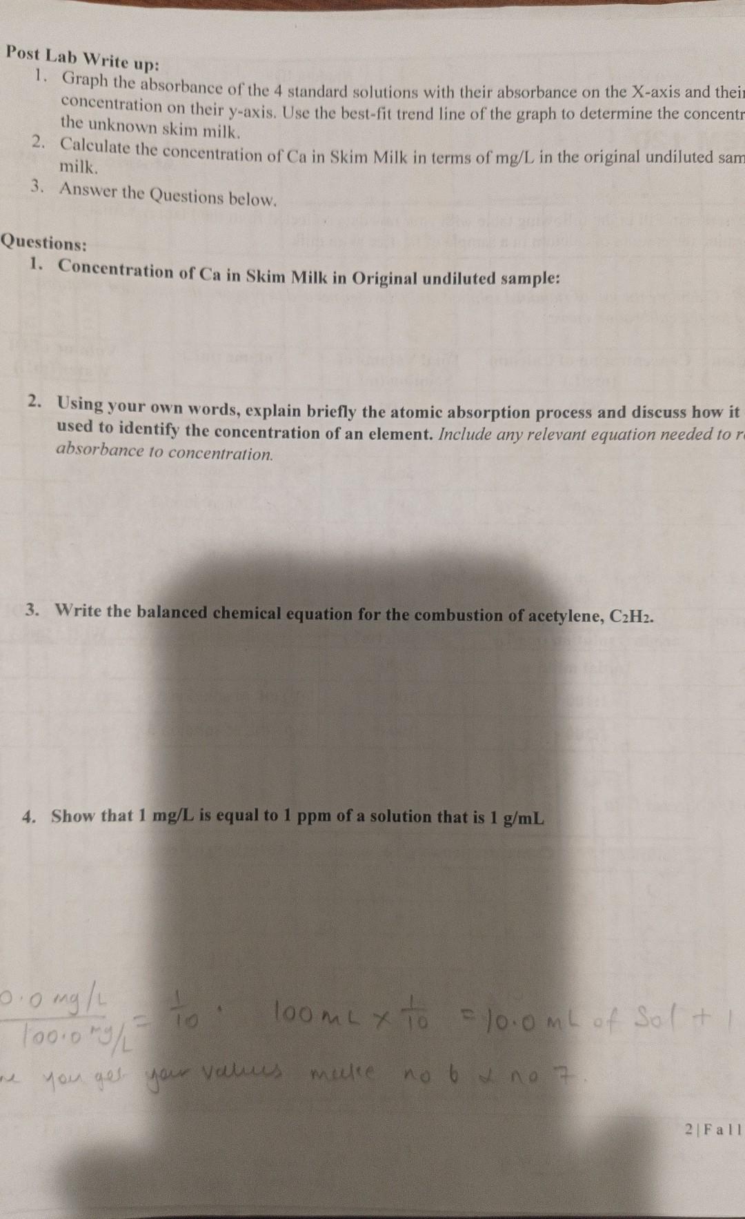 Solved Post Lab Write up: 1. Graph the absorbance of the 4 | Chegg.com