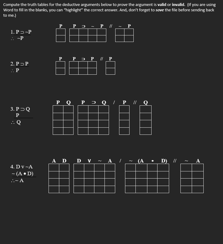 Compute The Truth Tables For The Deductive Arguments