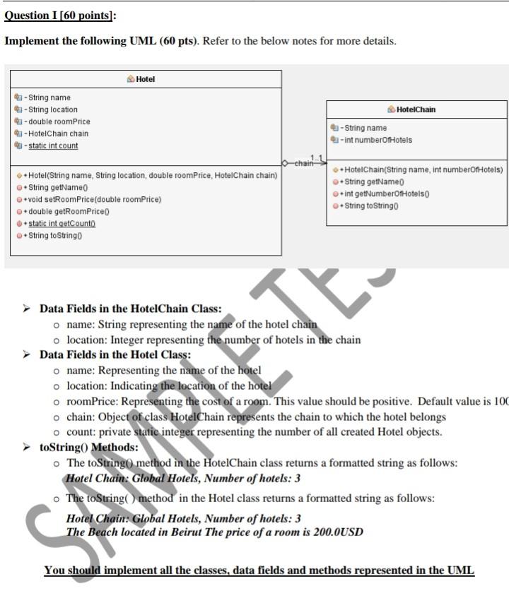 Solved Implement the following UML (60 pts). Refer to the | Chegg.com