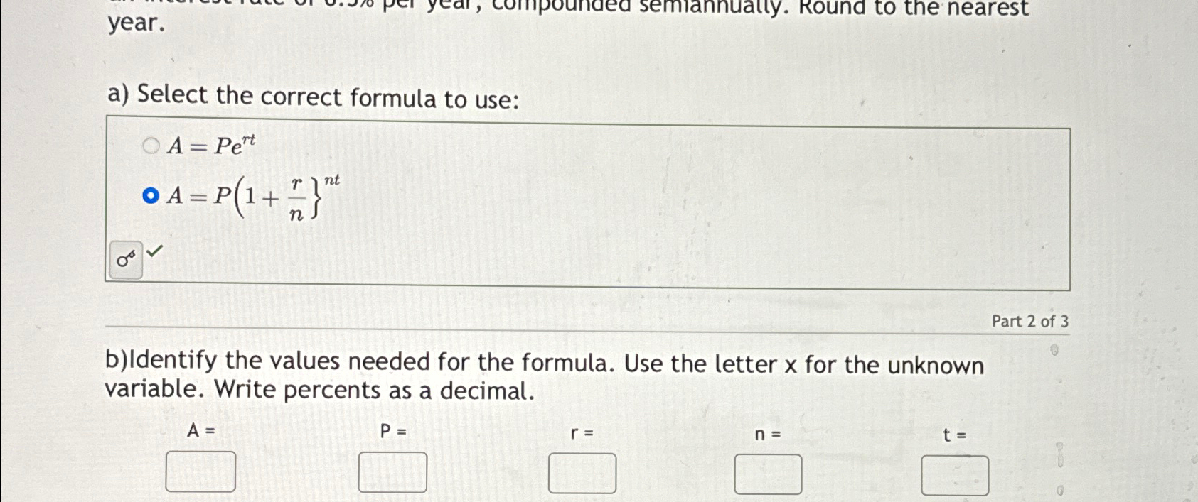 year.a) ﻿Select the correct formula to | Chegg.com