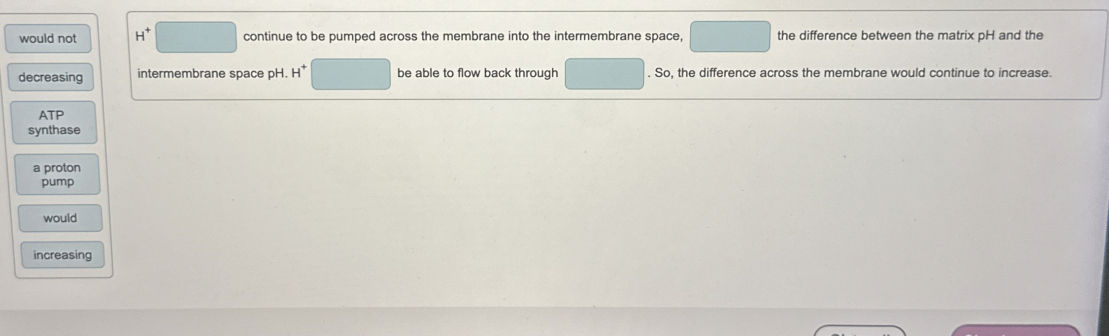 Solved H+continue to be pumped across the membrane into the | Chegg.com