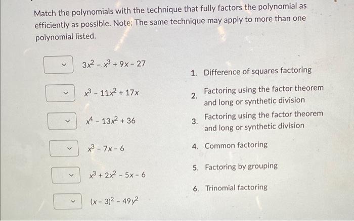 Solved Match the polynomials with the technique that fully | Chegg.com