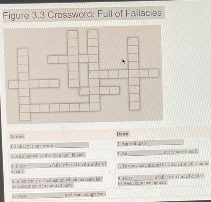 Solved Figure 3.3 Crossword: Full of Fallacies Down Across | Chegg.com